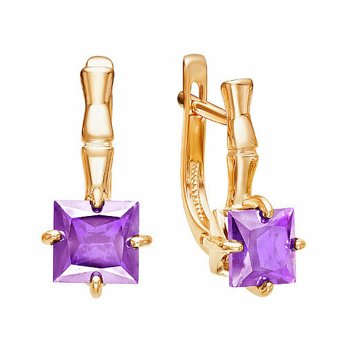 Серьги, золото, 585 проба, аметист