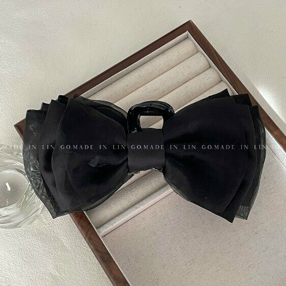 Заколка зажим краб с оригинальной тканевой бабочкой аксессуар для укладки волос черный