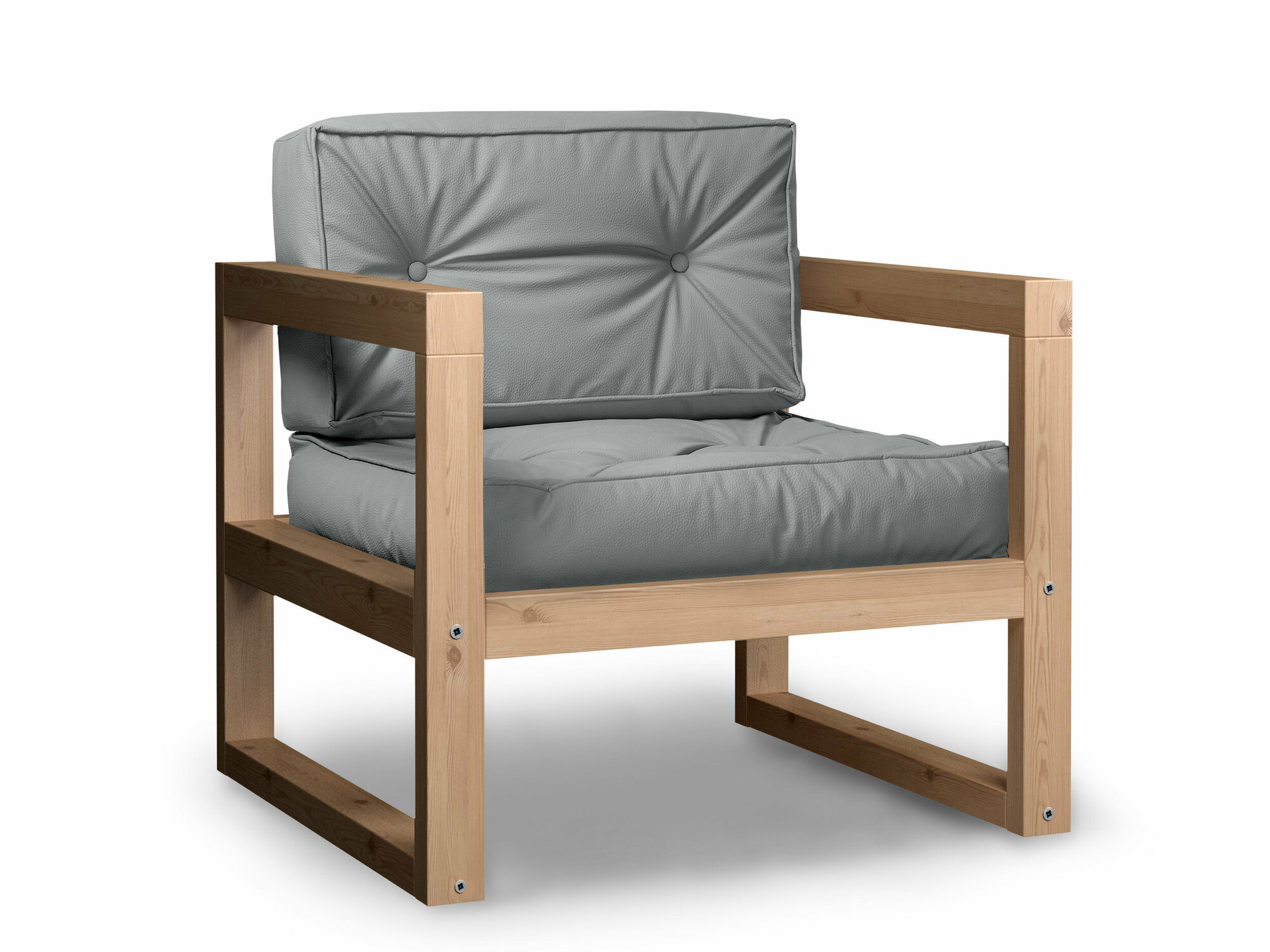 Садовое кресло Arsko Астер-С, серое-сосна, кожаное, деревянное, мягкое, для дачи, для кафе и бара, на веранду, в террасу