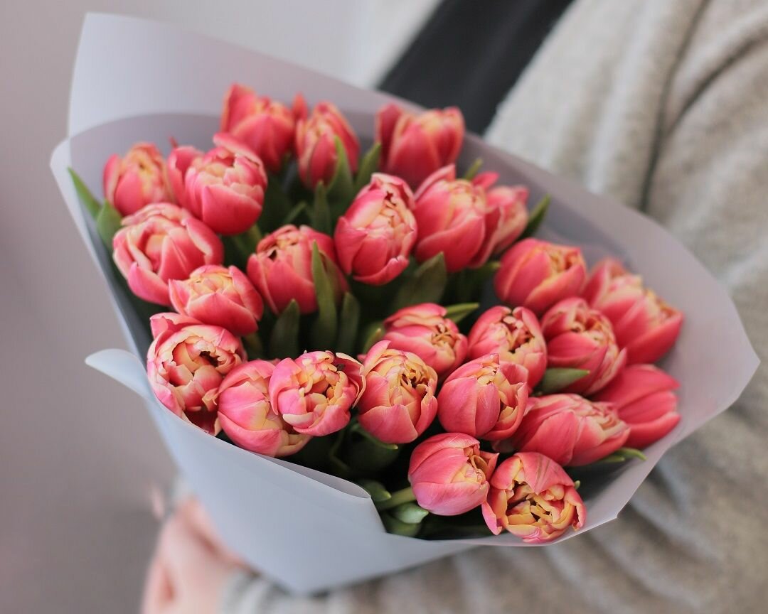 Букет пионовидных, махровых тюльпанов, 21 шт