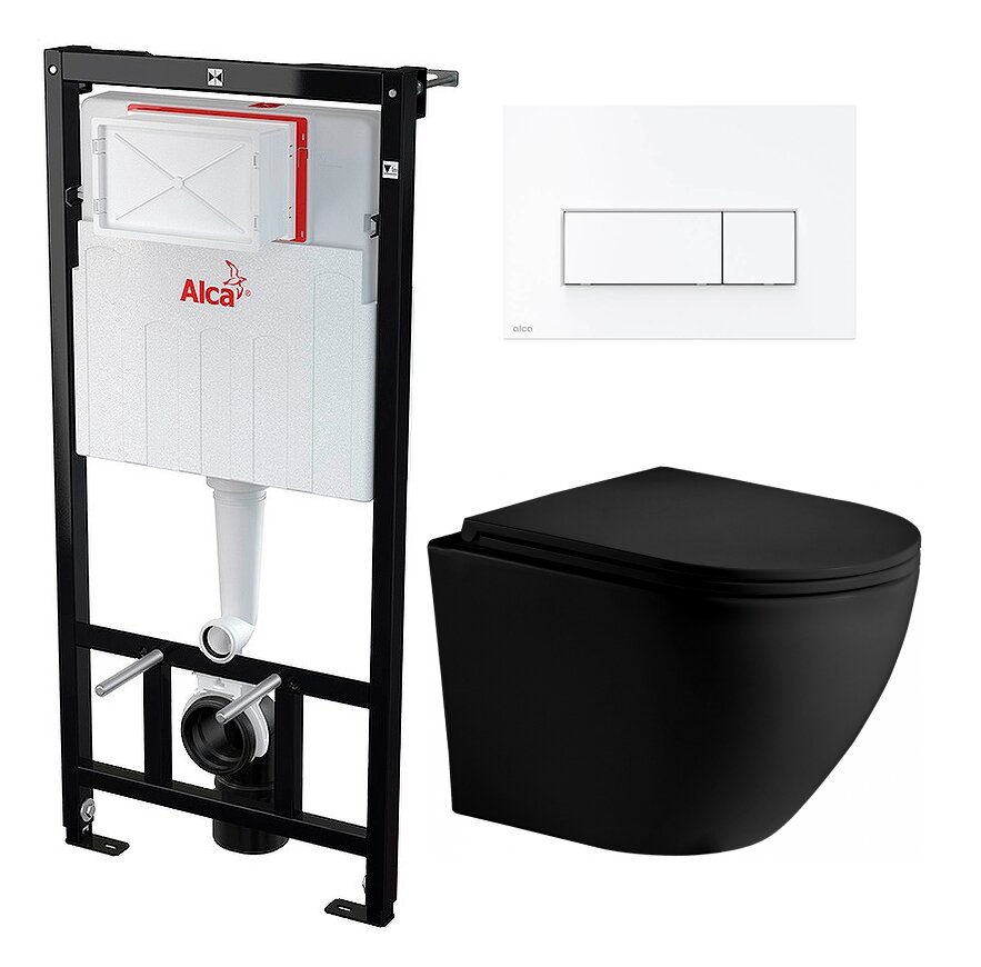 Комплект 3 в 1 инсталляция AlcaPlast + Унитаз подвесной Weltwasser WW Merzbach 043 MT-BL + кнопка белая