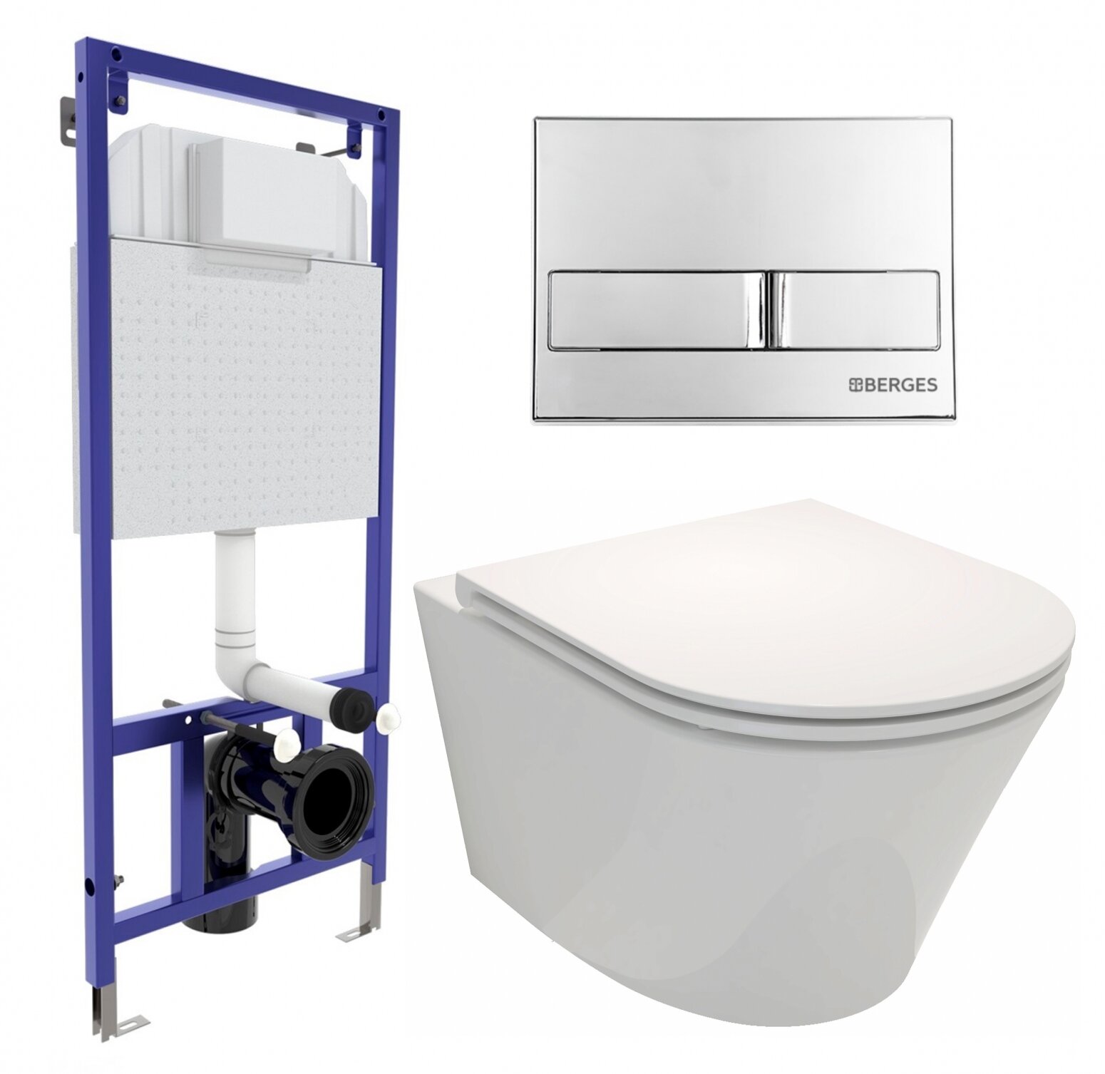 Комплект 3 в 1 инсталляция Berges Wasserhaus Novum L3 + Унитаз подвесной Jacob Delafon Rodin+ EDY102-00 + кнопка хром