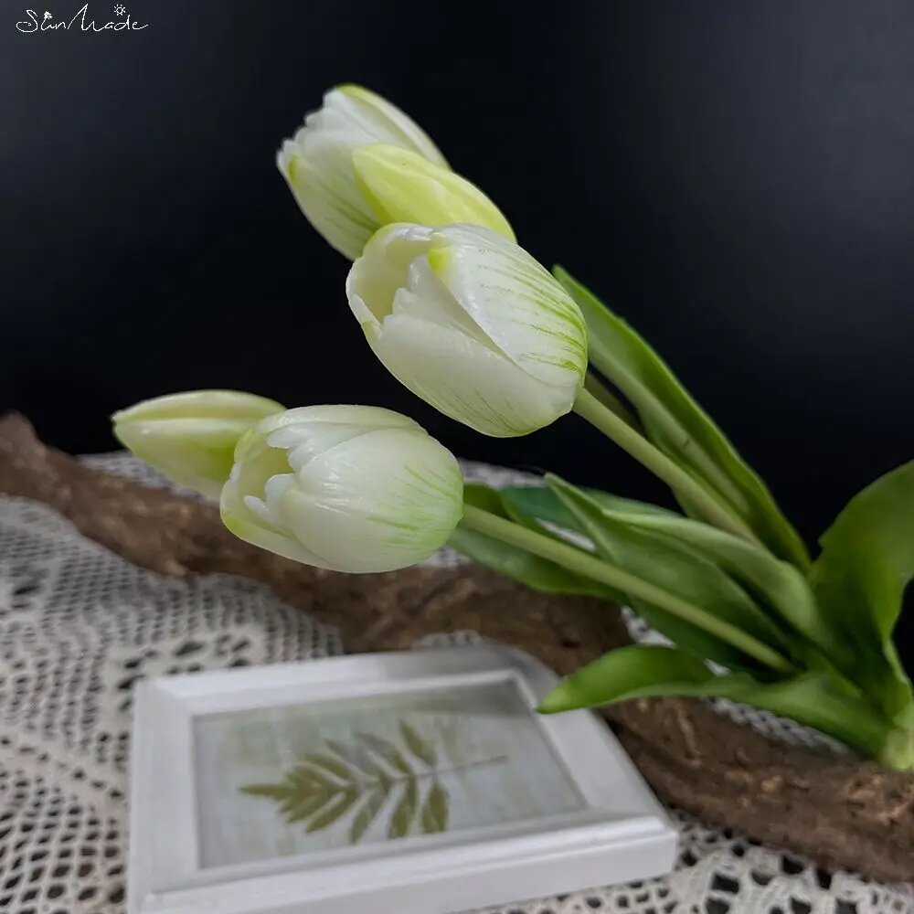 SunMade искусственные тюльпаны 5 шт. Белый, White Green