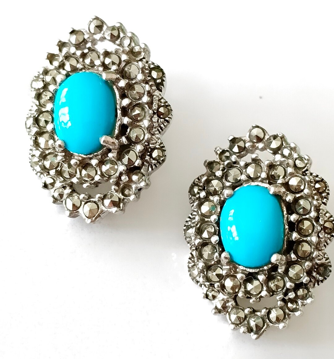 Серьги, серебро, 925 проба, родирование, бирюза, пирит