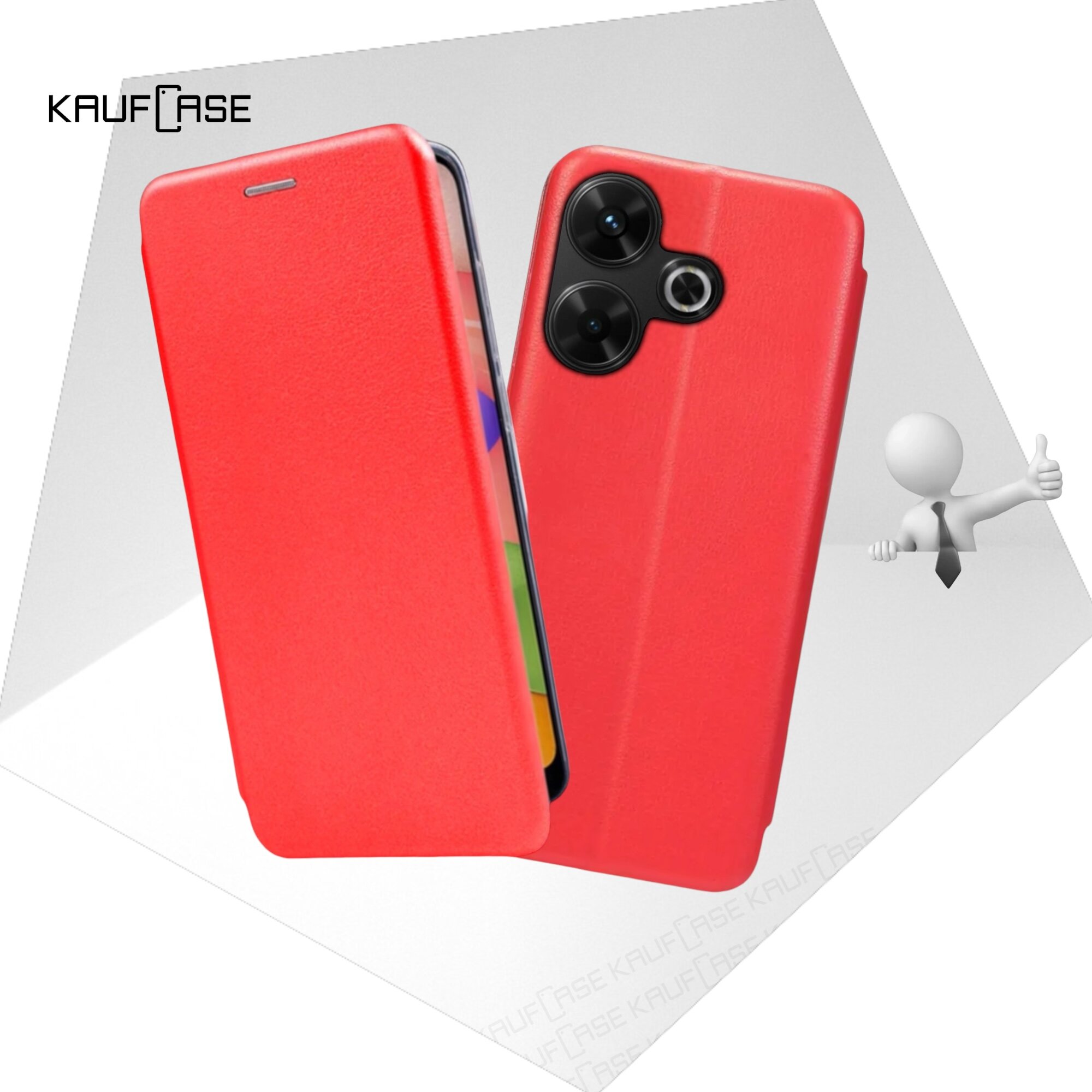 Чехол книжка для телефона Xiaomi Redmi 13 4G/Poco M6 4G (6.79"), красный. Текстура под кожу