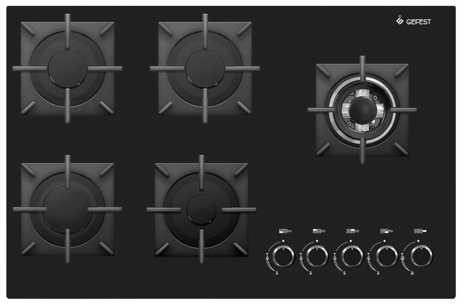 Газовая варочная панель Gefest ПВГ 2341 К33 80 см, 5 конфорок электроподжиг газконтроль, черный