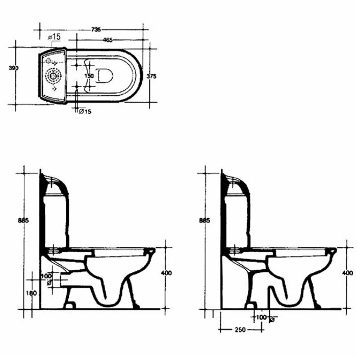 Ceramica althea rose бачок для унитаза моноблока, 155 390 445 белый 24014bi