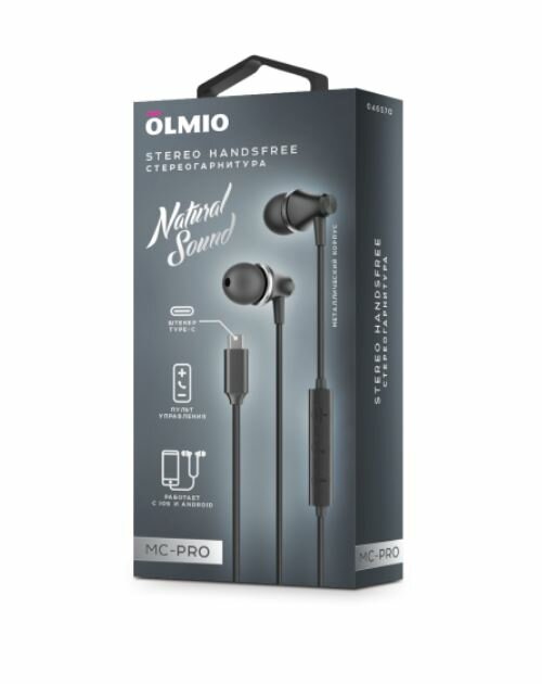 Наушники-гарнитура MC-Pro Type-C, черные, металл, с микрофоном и регулировкой громкости, OLMIO