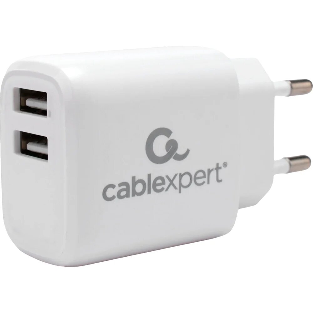 Зарядное устройство Cablexpert 10.5Вт, 2.1А, 2хUSB, белый, пакет, MP3A-PC-58, адаптер с двойным USB‑портом