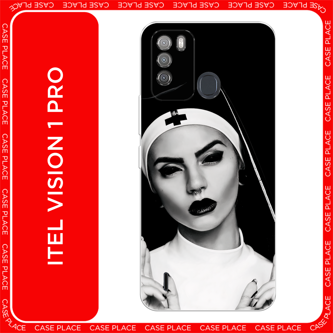 Чехол на Itel Vision 1 Pro / Ител Визион 1 Про с принтом Черная монашка