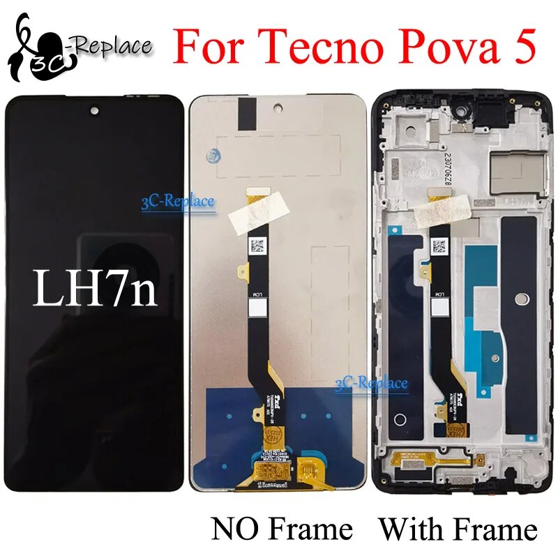 Дисплей ЖК 6.78" Black With Frame для Tecno Pova 5