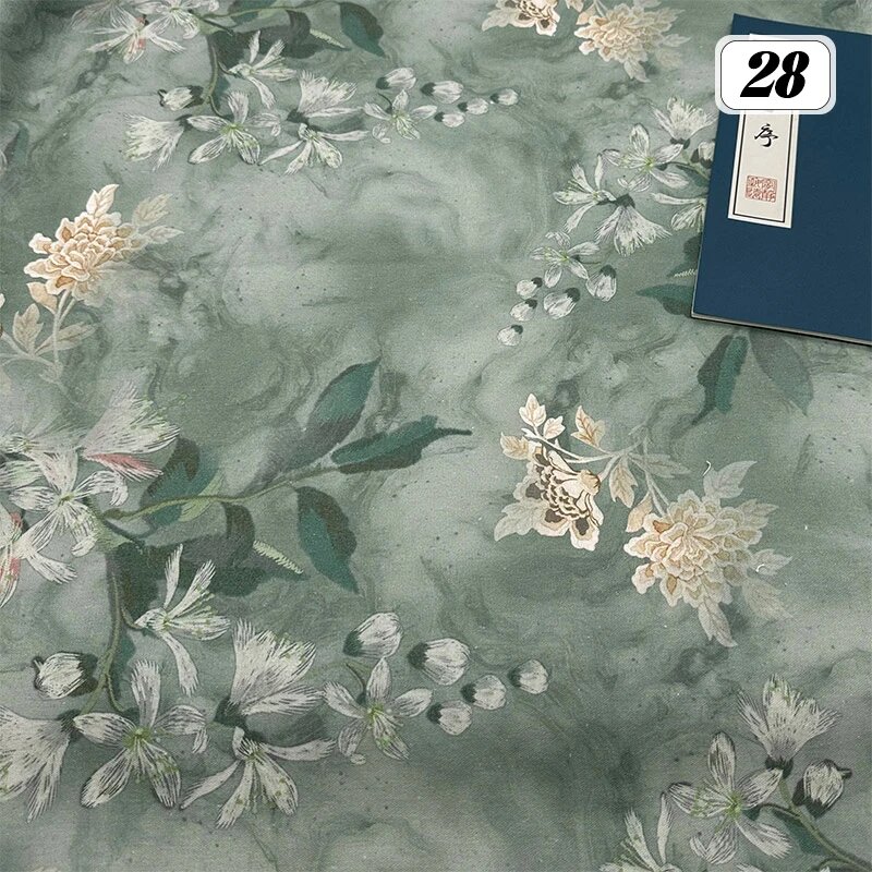 Хлопковая льняная ткань в китайском стиле с принтом бамбукового журавля 28