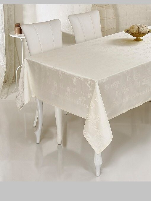 Скатерть Juanna Бамбук 97-02-1, прямоугольная, "Молоко", из жаккарда, 160х300см