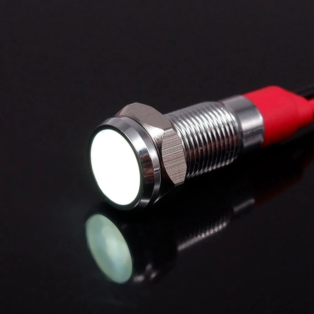Индикатор подсветки белый 6 мм, 12-24V, металлический