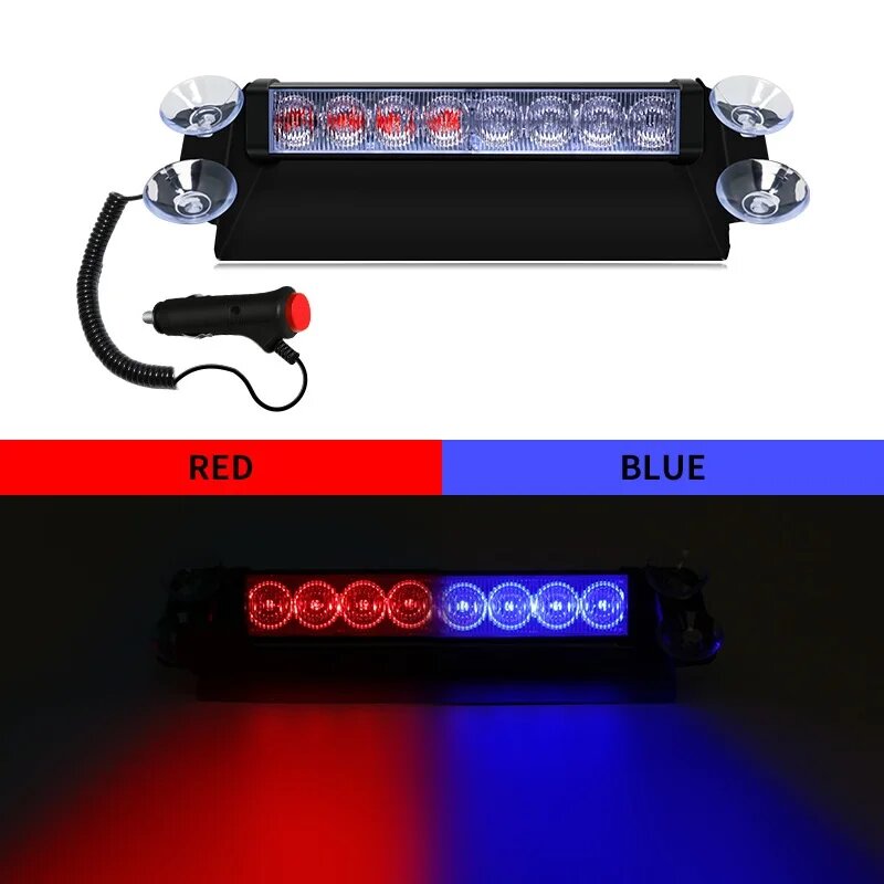 12 В Автомобильный светодиодный стробоскоп, полицесветильник свет, s красный/синий желтый/белый сигнальные лампы, мигасветильник аварийный сигнал Предупреждение лобовое стекло 8LED red blue color