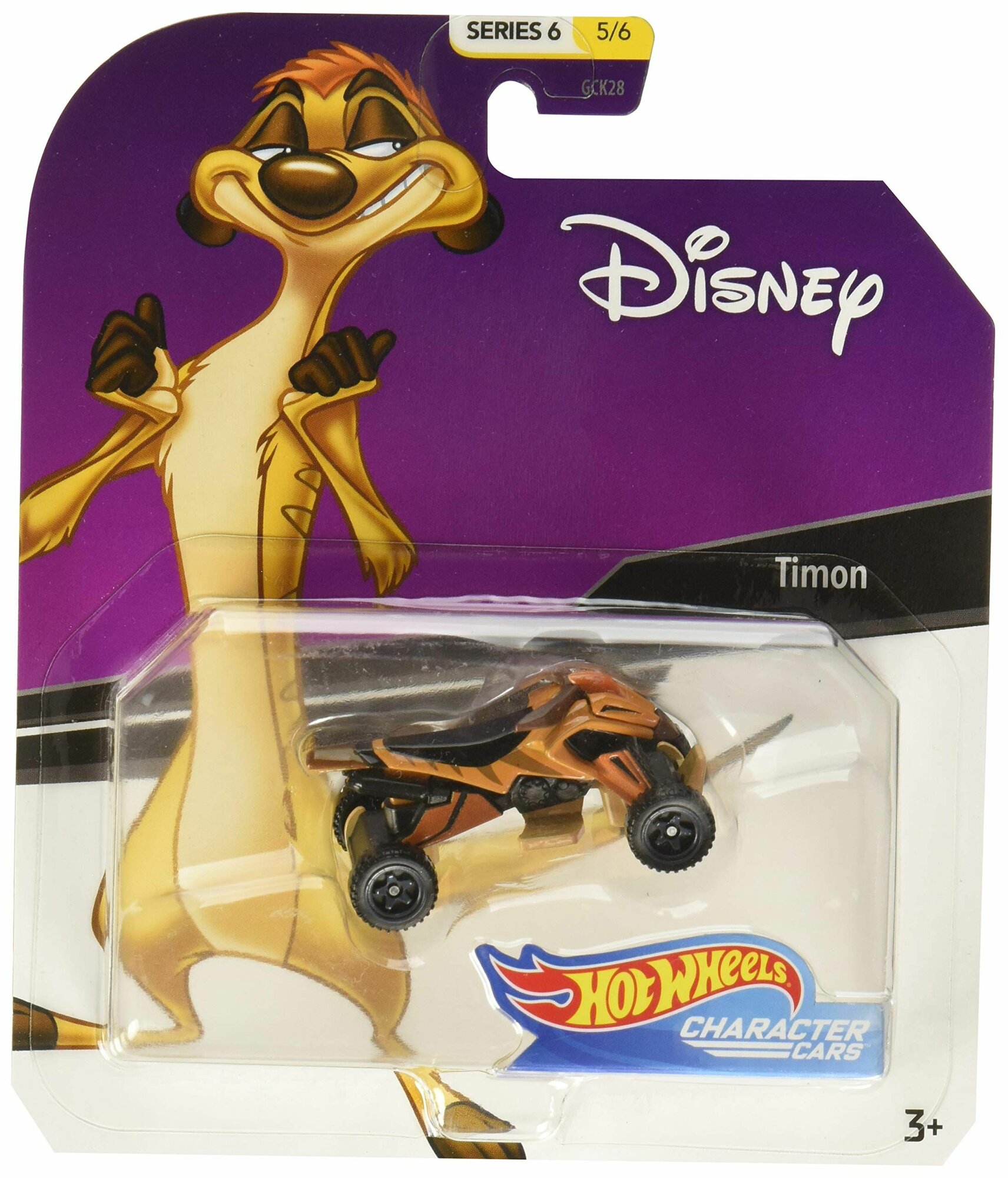 Машинка Mattel Hot Wheels Character Cars Disney GCK28-GGX73 Timon Orange & Black From The Lion King