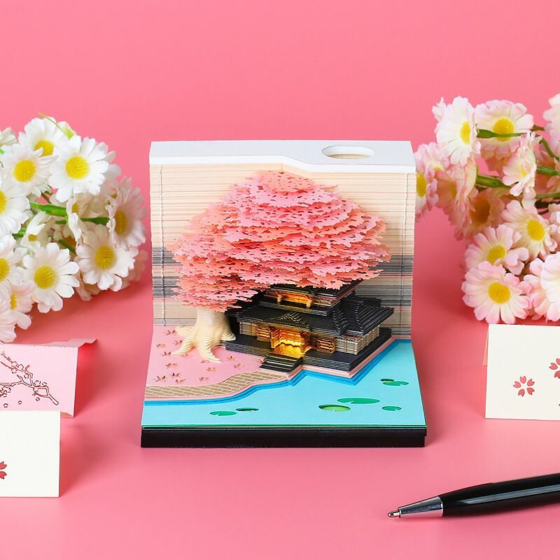 Настольный календарь, для заметок, с подсветкой, в виде сакуры, 8x10см