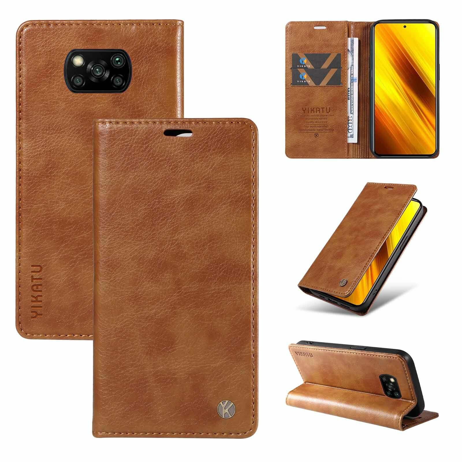 YIKATU Кожаный чехол для Xiaomi Poco X3 / Poco X3 Pro / Poco X3 NFC Магнитное притяжение внутри ( Поко Х3 / Поко Х3 Про / Поко Х3 NFC ) с визитницей из экокожи книжка