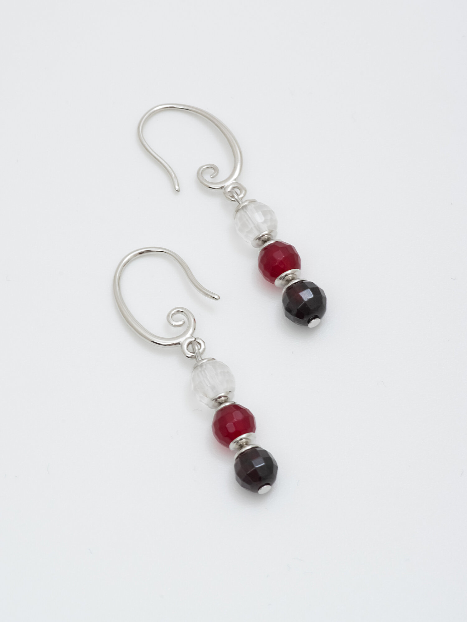 Серьги с подвесками, гранат, кварц