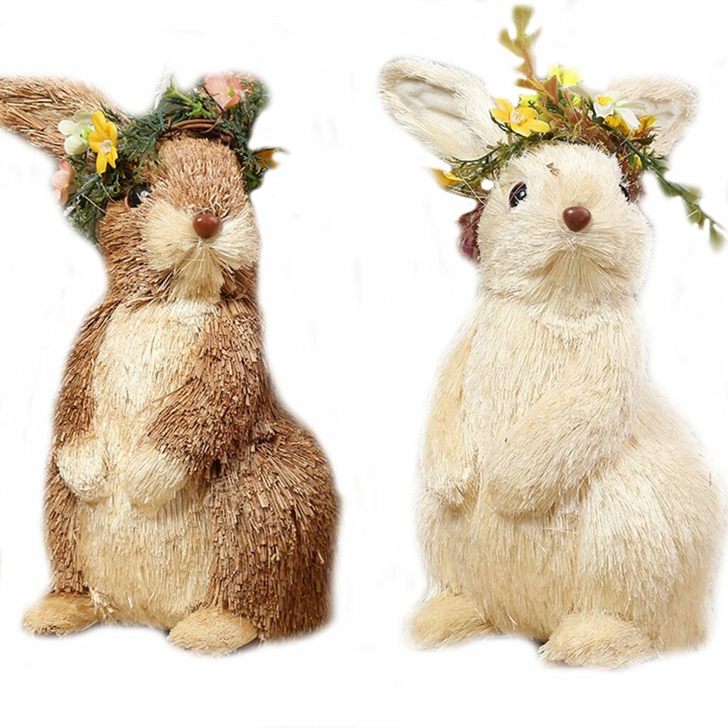 Соломенная вязаная левая скрюченная голова с двумя руками, свисающими посередине, стоящий кролик 16V0013 (случайный стиль)