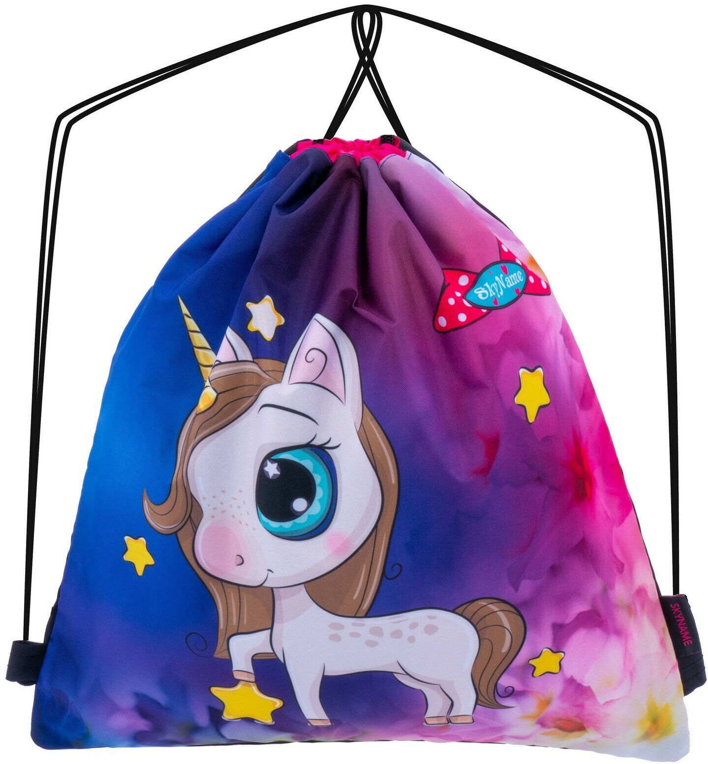 Мешок для обуви для девочки в школу увеличенного размера 45 х 40 см с лямками из шнурков