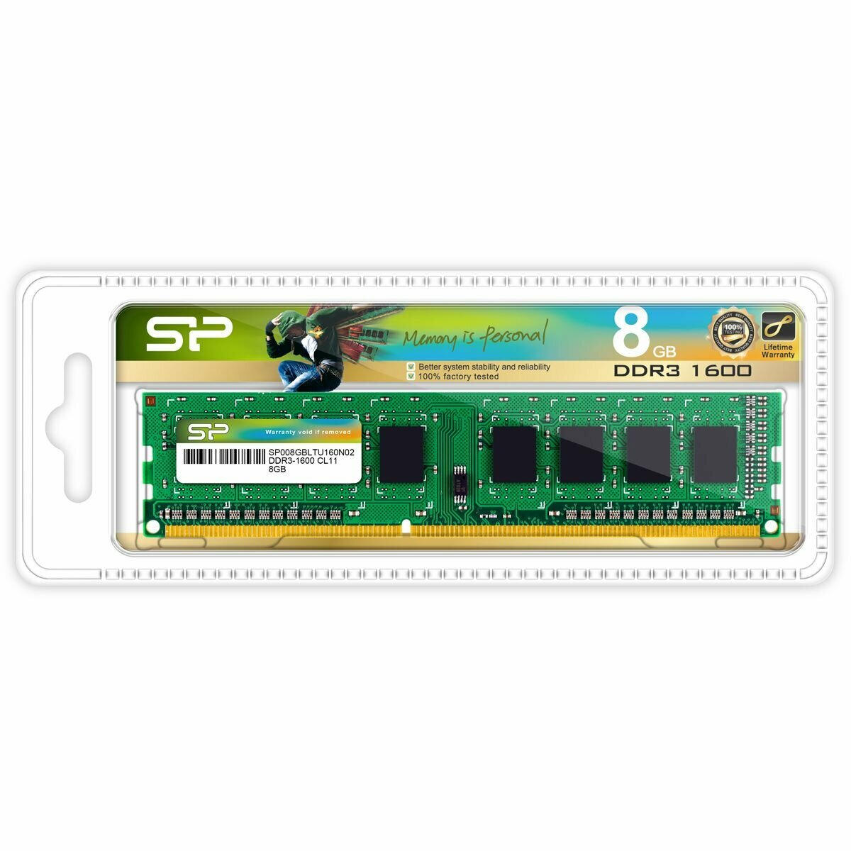 Silicon Power Оперативная память DDR3 1600 Мгц DDR3, 1600 МГц, 1 x 8 ГБ (SP008GBLTU160N02)
