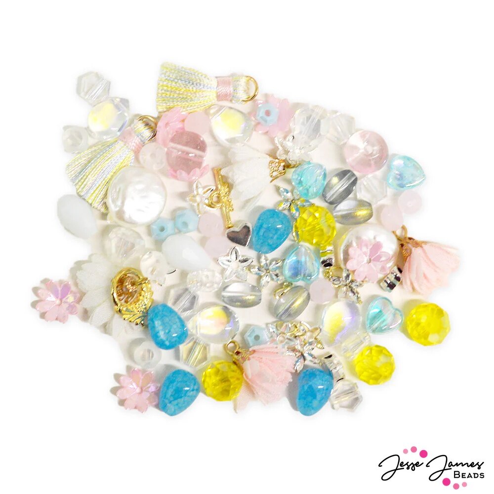 Набор бусин и шармов JESSE JAMES Baby Blanket из стекла и металла разных форм и размеров, цвет розово-голубой микс, 9х5 см