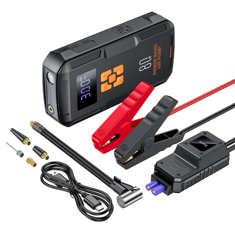 Пусковое устройство и Насос, Hoco QS2 2-in-1 Jump Starter/Air Pump/LED Фонарь/PowerBank, 8000 mAh, Черный