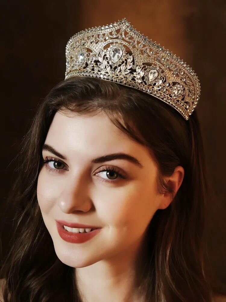 Золотая корона для невесты со стразами | Свадебная тиара 14 см | Роскошный аксессуар с кристаллами