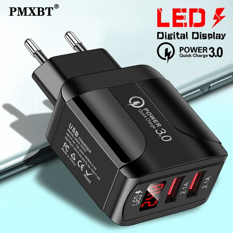Светодиодный дисплей зарядное устройство быстрая зарядка 3.0 USB зарядное устройство для iPhone 13 Pro Max Samsung мобильный телефон ЕС США Великобритания вилка адаптер быстрая зарядка