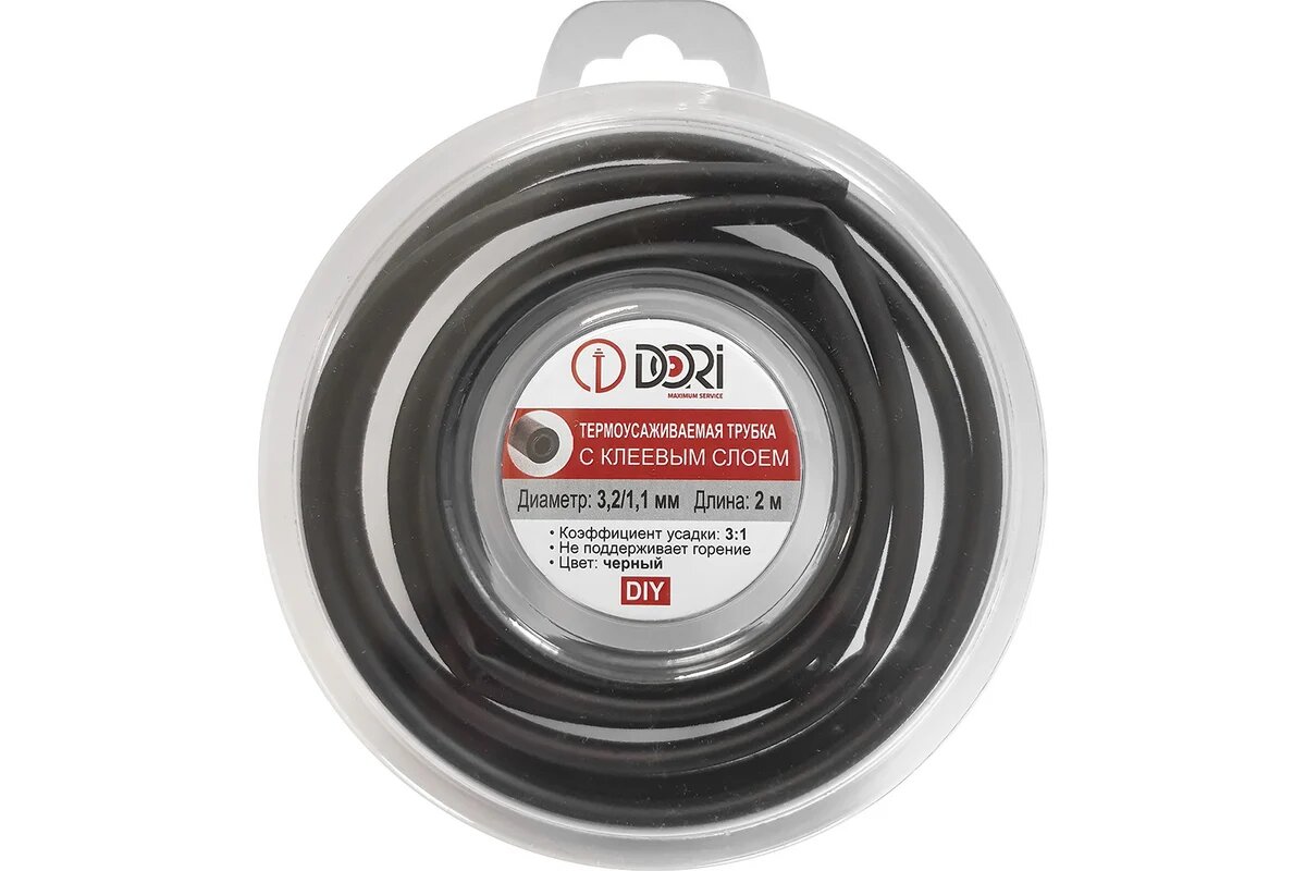 DORI ТТК 3,2/1,1 термоусадочная трубка с клеевым слоем, ролик L=2м, черная 49555