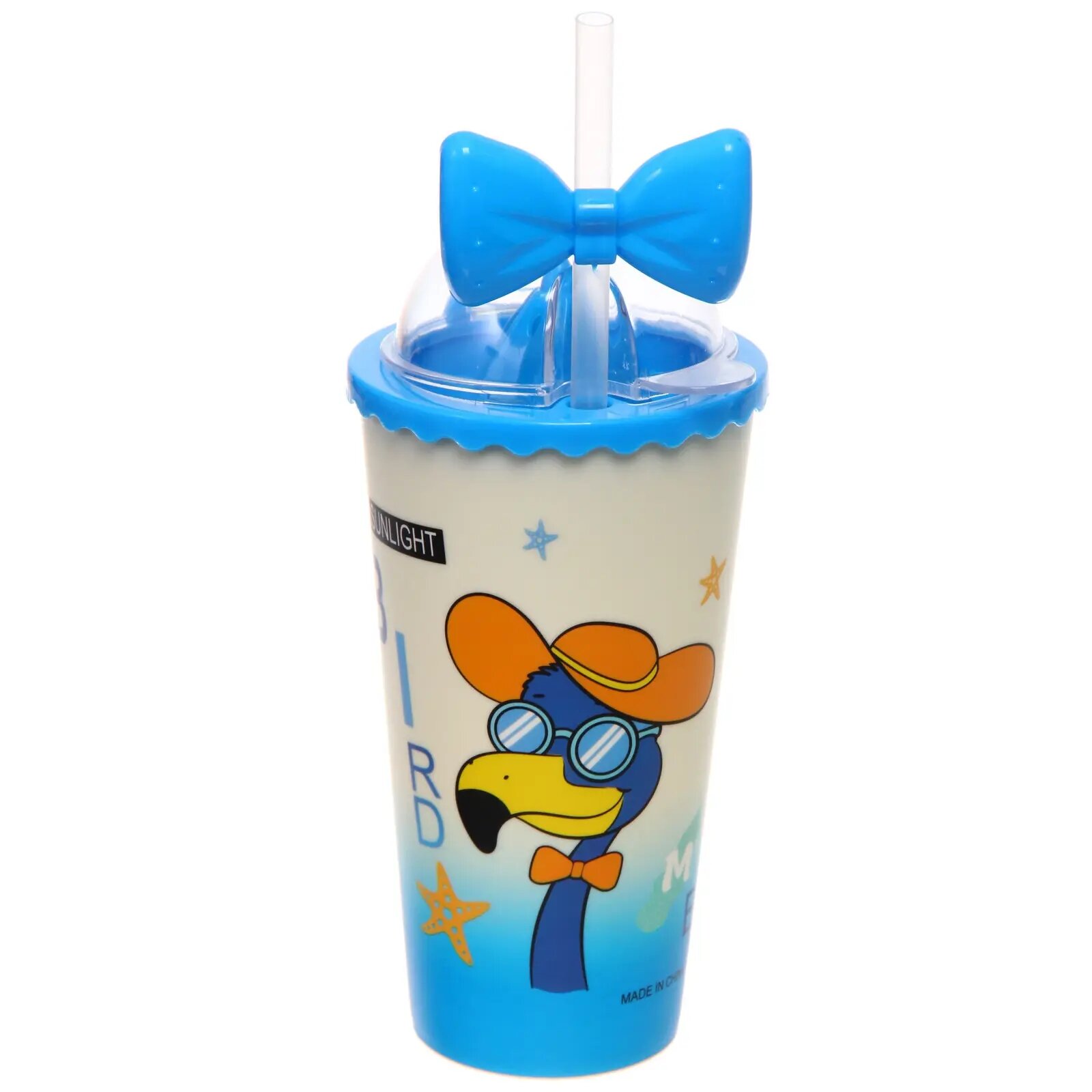 Пластиковый стакан 600мл «Праздник» с трубочкой, цвета микс, для детей