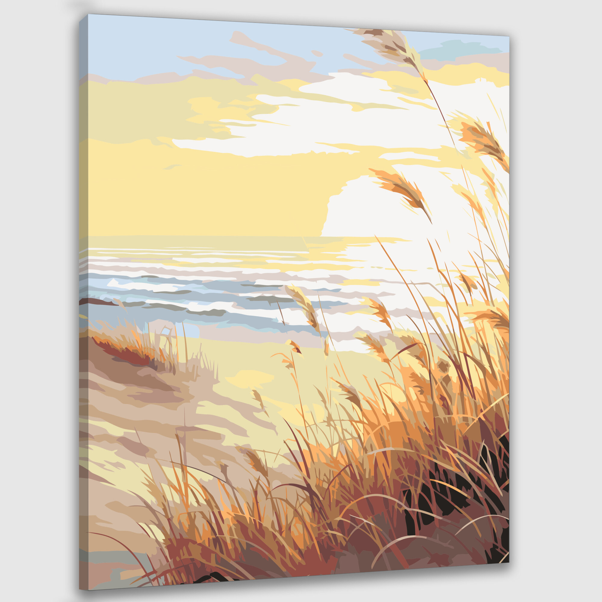 Картина по номерам 40x50 см, пляж, травы, морской ветер, свет, спокойствие