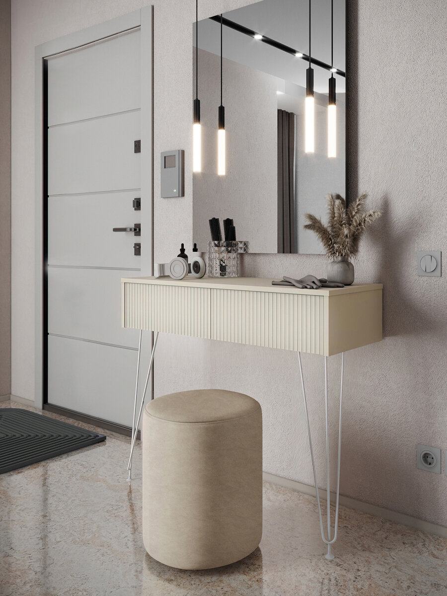 Подвесной туалетный столик на ножках с МДФ фасадами Фабрика Стиль Эста 5, 860х800х350 мм, миндаль