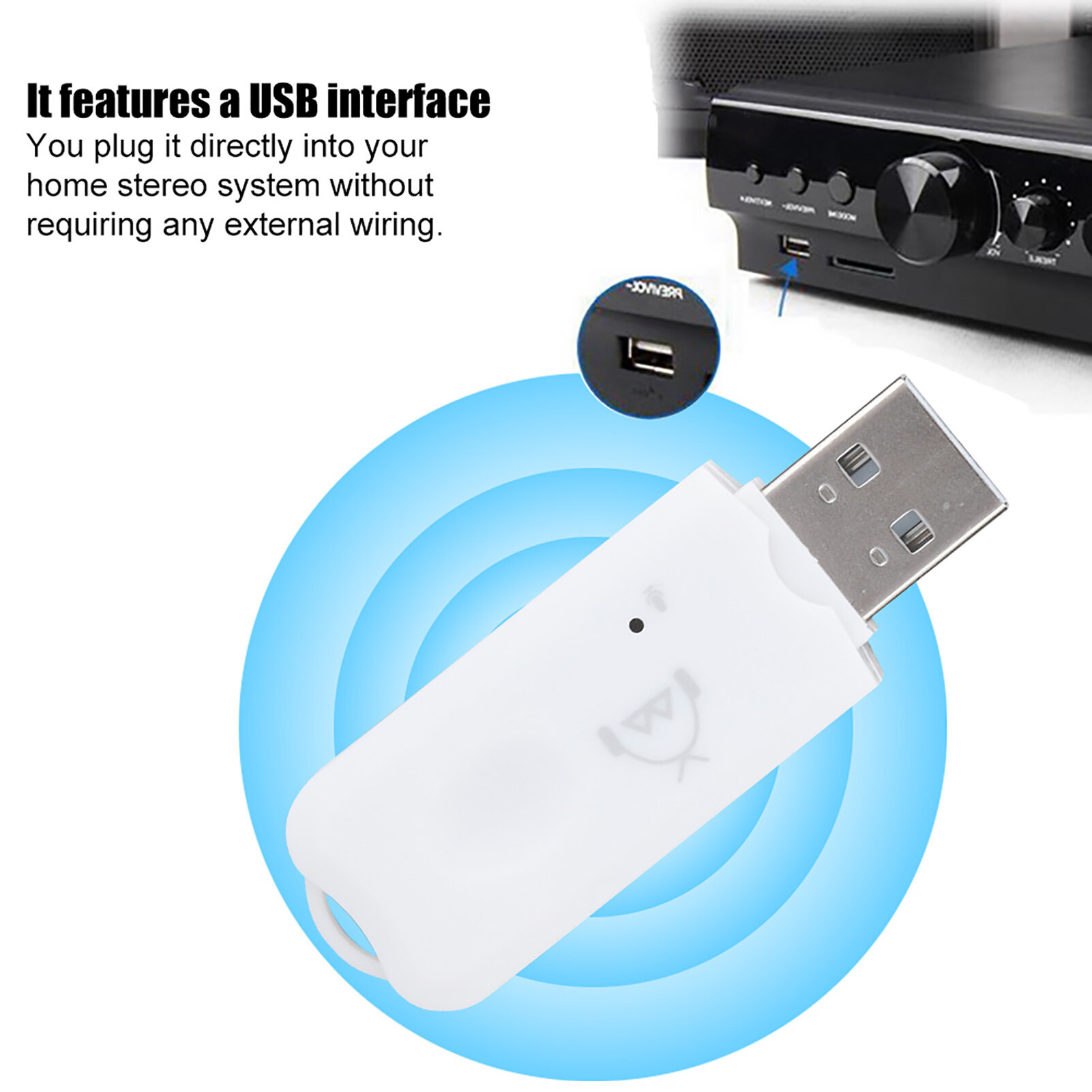 Мини USB Bluetooth-приемник A2DP, аудиоадаптер для беспроводной музыки, Bluetooth 5.1, USB Audio Output, передача данных 3 Mbps, диапазон 10 метров, USB-питание, размер 6*1.9*0.7 см, вес 10.4 г, для автомобиля AUX, мобильных телефонов