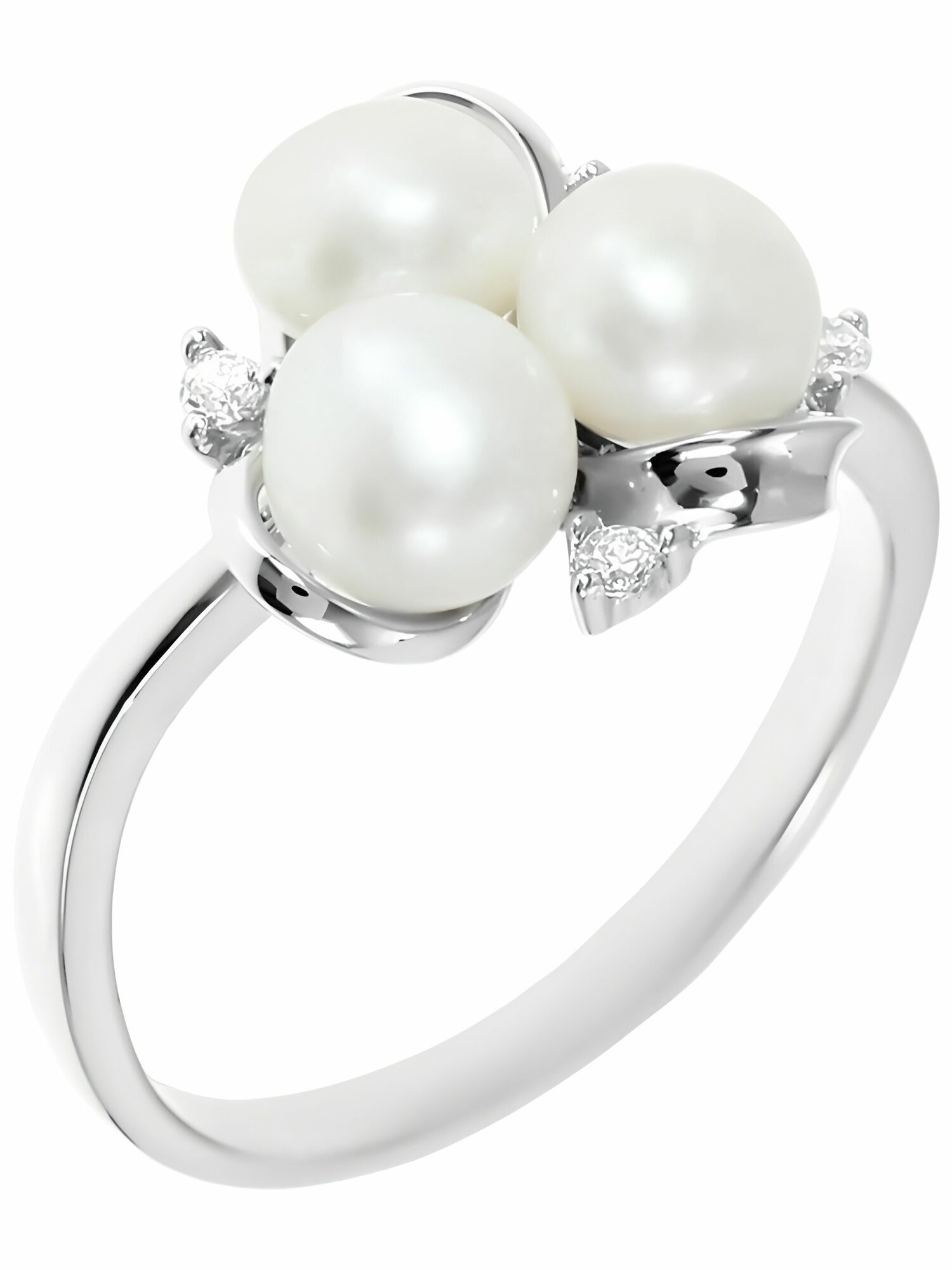 Кольцо тонкое, серебро, 925 проба, родирование, жемчуг культивированный, фианит