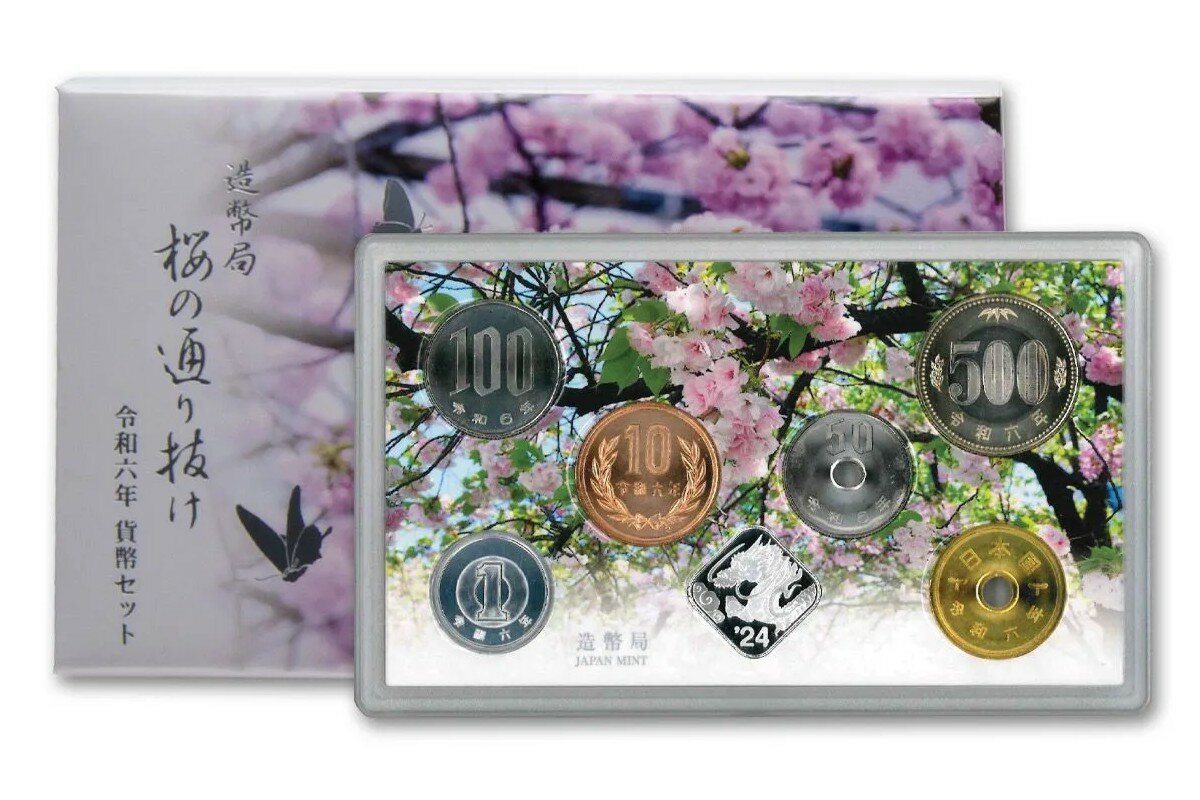 Япония, годовой набор монет 2024 г. "Otemari", 6 штук, с жетоном.