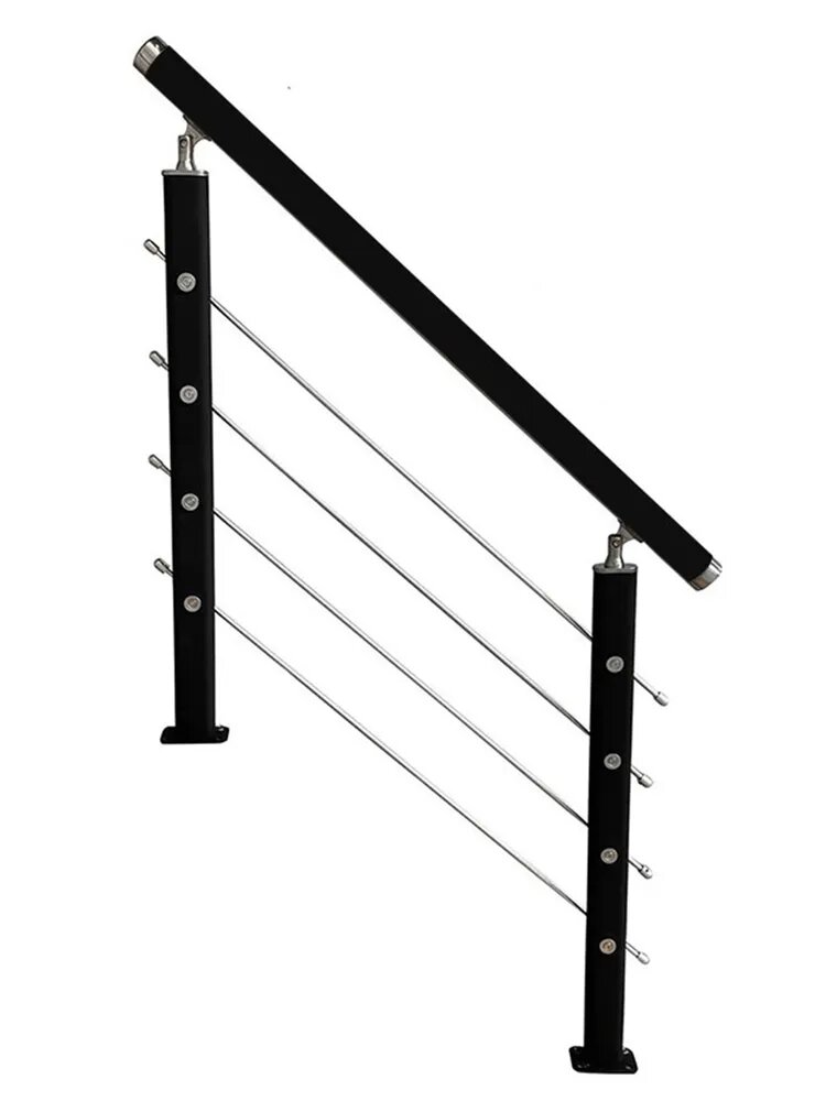 Перила для лестниц и ограждения для крыльца, балкона, лофта, 1 поручень + 2 стойки (углеродистая сталь) + 4 перекладины (нержавейка), Полный комплект