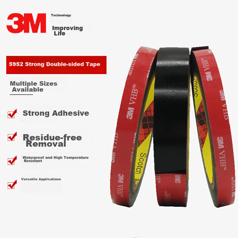 3M Double-Sided Tape, Strong Adhesive, Traceless, Black, Heat-Resistant, ETC Car Mount, 5952, 15MM*3M