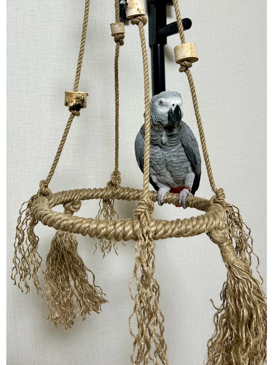 Игрушка для попугая - Подвесное джутовое кольцо с игрушками