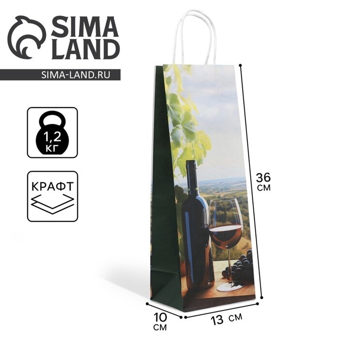 Пакет подарочный под бутылку, упаковка, «Вино», белый крафт, 13×36×10 см