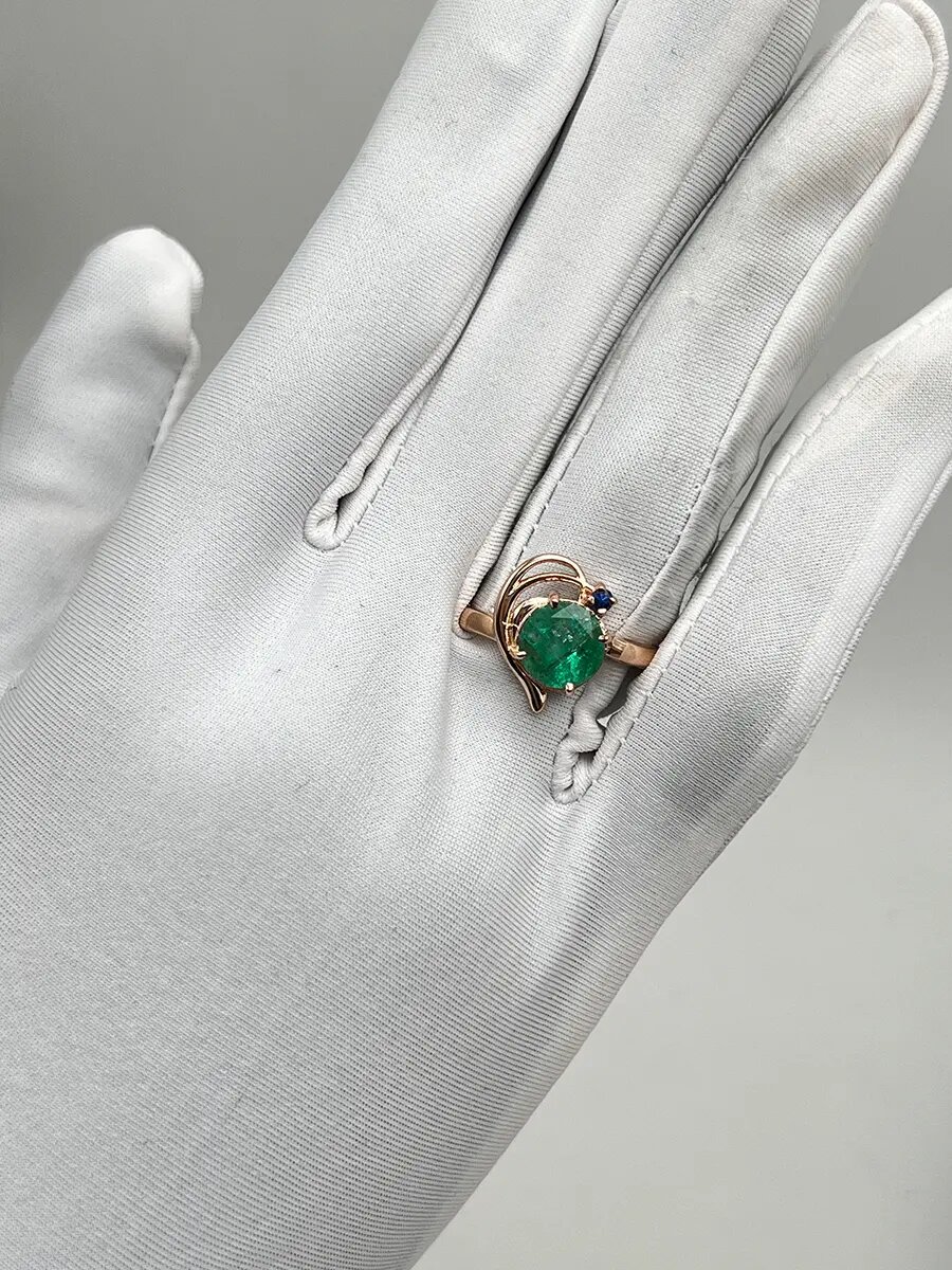 Кольцо Кристалл Мечты, красное золото, 585 проба, сапфир, изумруд