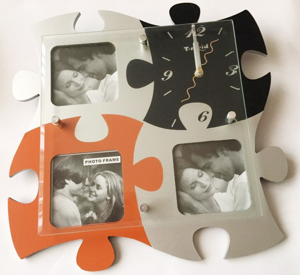 Часы Мозаика с 3 фоторамками, размер фотографий: 8,5см, размер часов: 34см х 34см