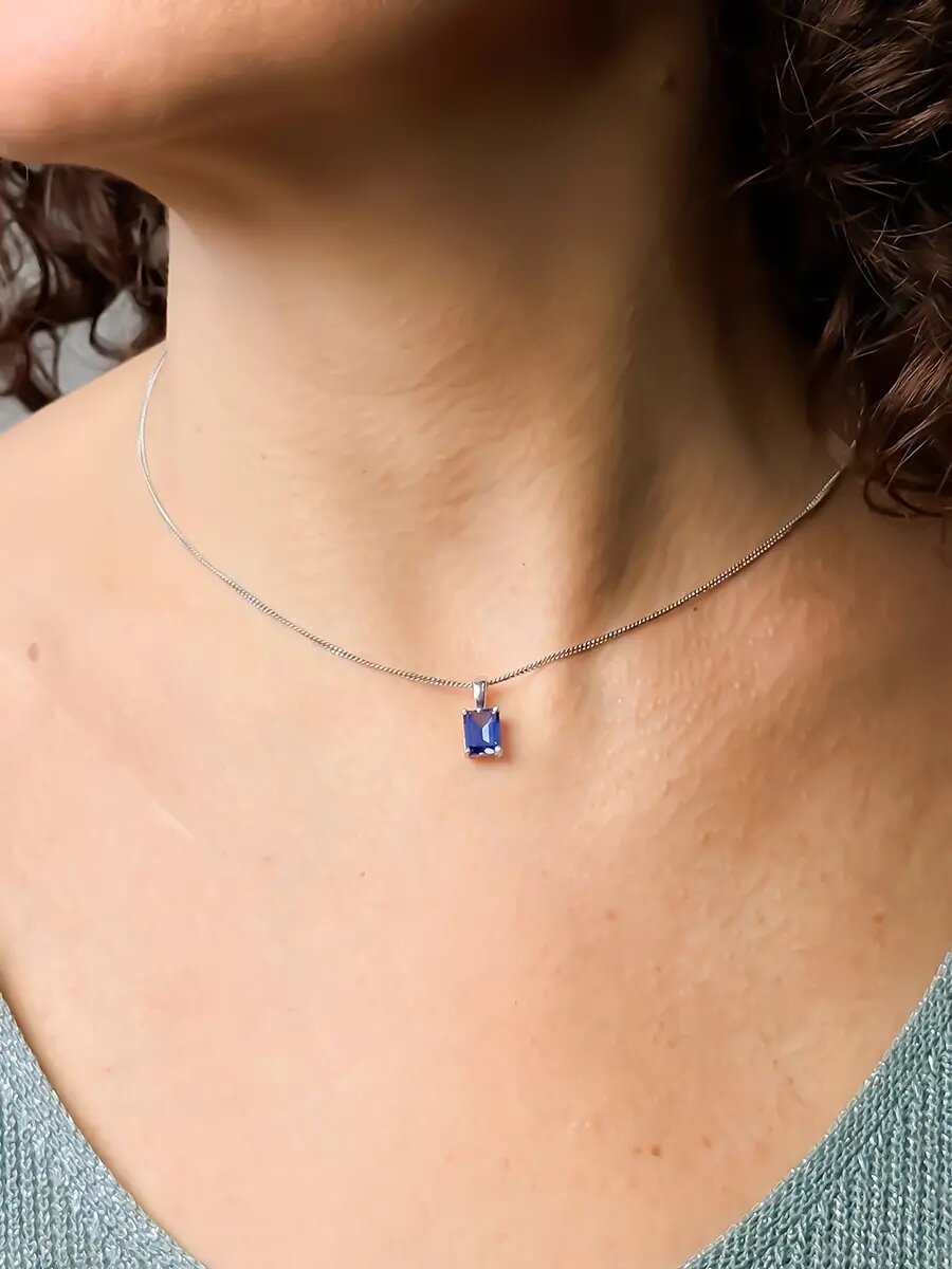 Подвеска, серебро, 925 проба, родирование, сапфир синтетический