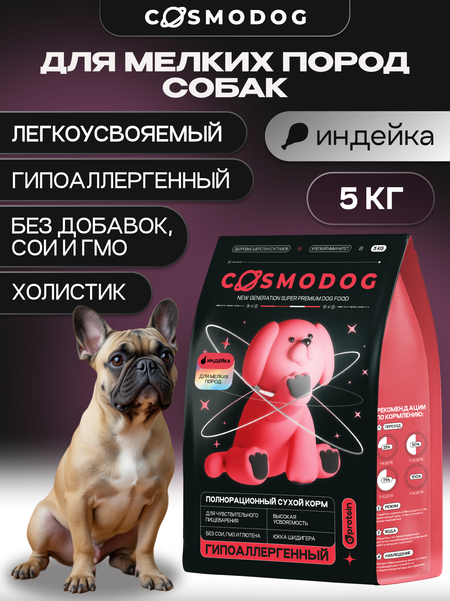 Корм для собак сухой Cosmodog от Cosmopet для мелких пород с индейкой 5 кг гипоаллергенный холистик супер премиум-класса