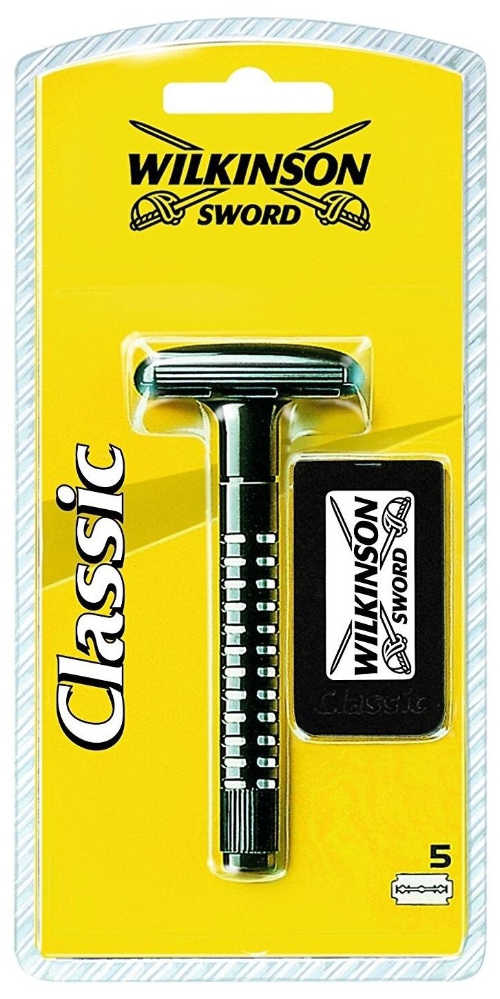 Т-образная бритва Wilkinson Sword Classic , сменные лезвия 5 шт, желтый