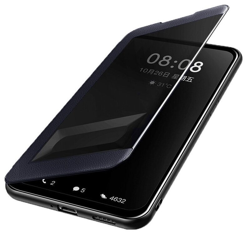 Чехол MyPads для Huawei Honor 30 Pro+ / Huawei Honor 30 Pro синий с окошком для входящих вызовов, водоотталкивающий