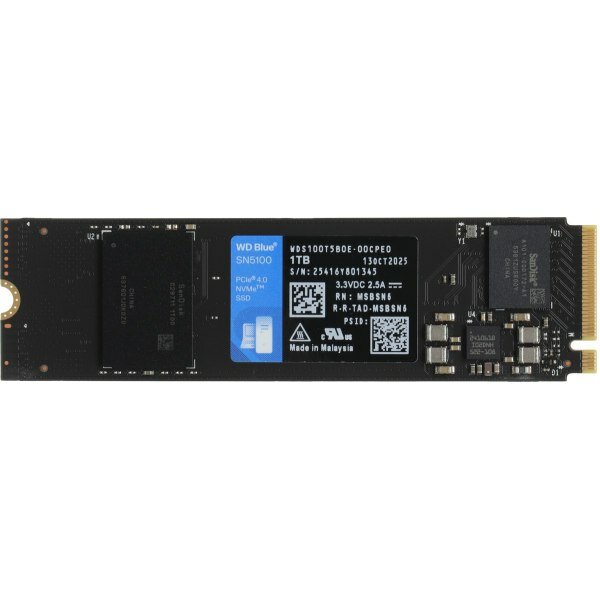 SSD накопитель WD Blue SN5100 1ТБ, M.2 2280, PCIe 4.0 x4, NVMe, M.2 (wds100t5b0e)
