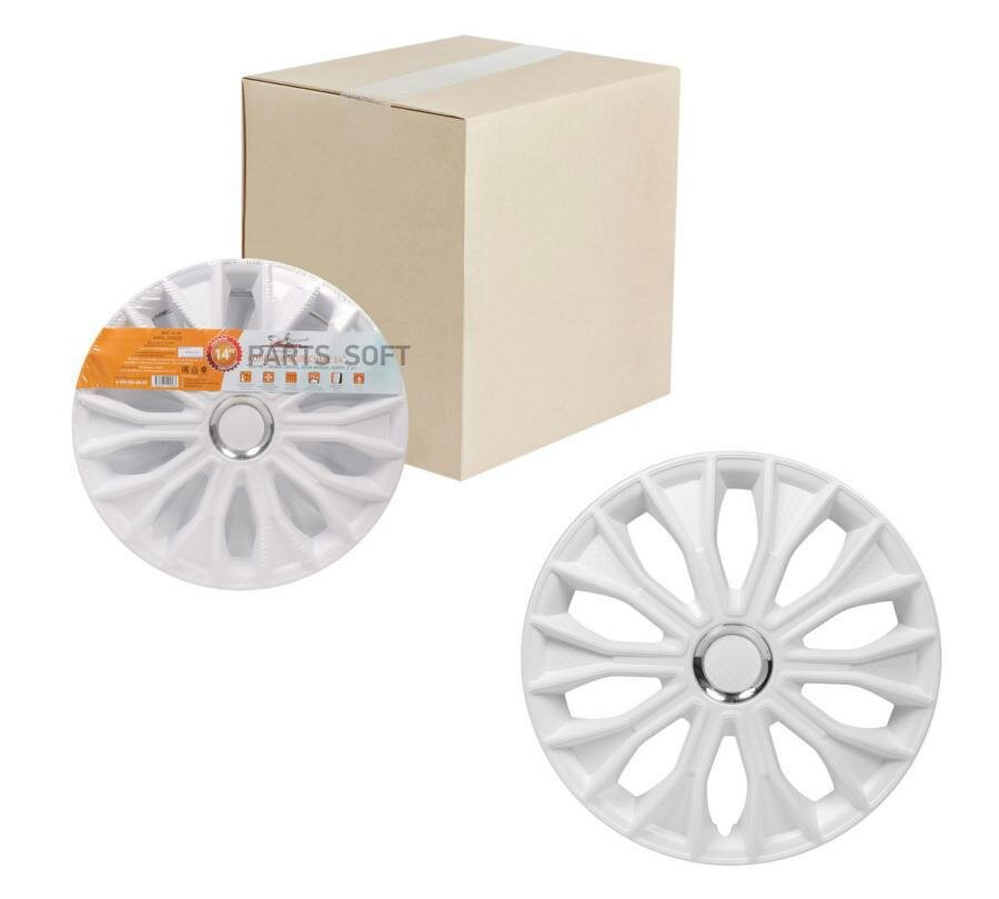 AWCC1429 AIRLINE Колпаки колесные 14" "Волтек", белый глянец, хром кольцо, компл. 2 шт.