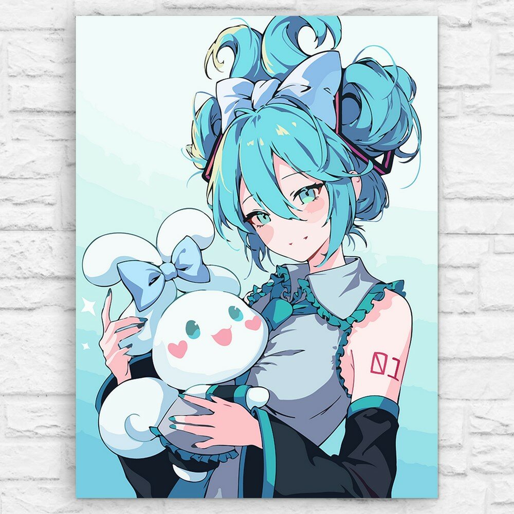 Картина по номерам на холсте аниме мику хацунэ (вокалоид, синаморолл, девушка) - 14906 60х80